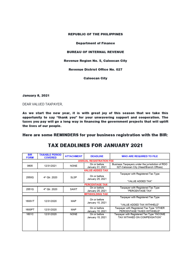 REPUBLIC OF THE PHILIPPINES FROM Rdo 27 | PDF | Taxes | Taxpayer