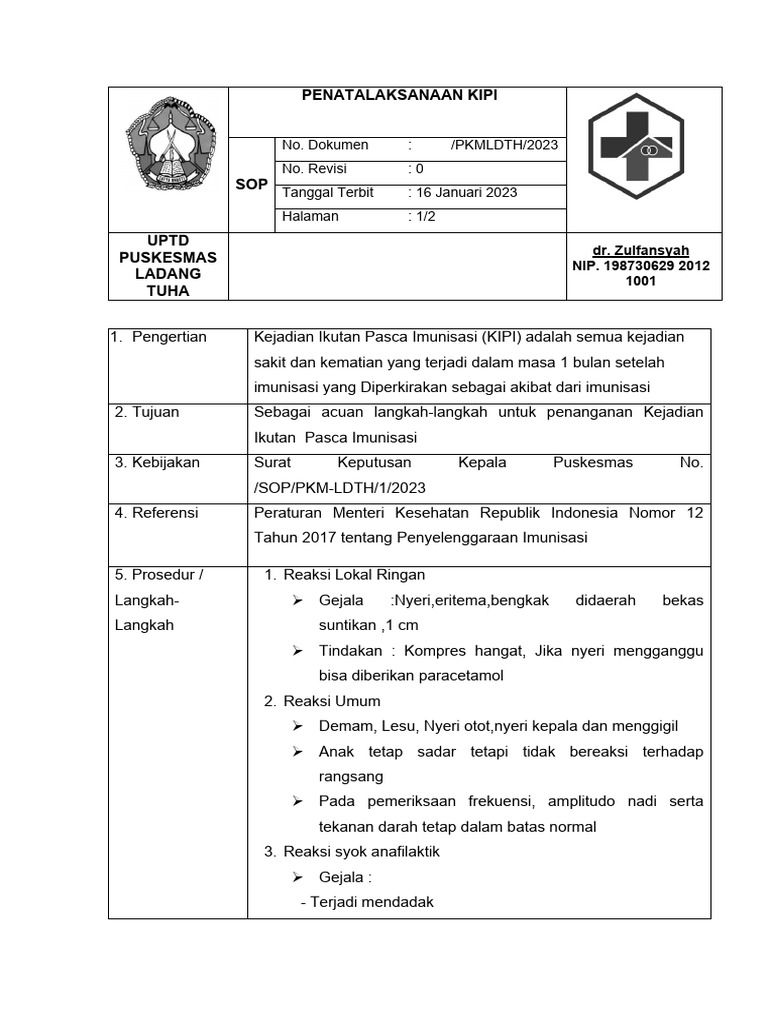 LDTH - Sop Penatalaksanaan Kipi | PDF | Sains & Matematika