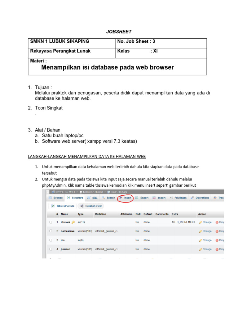 Jobsheet Menampilkan Data Ke Halaman Web | PDF