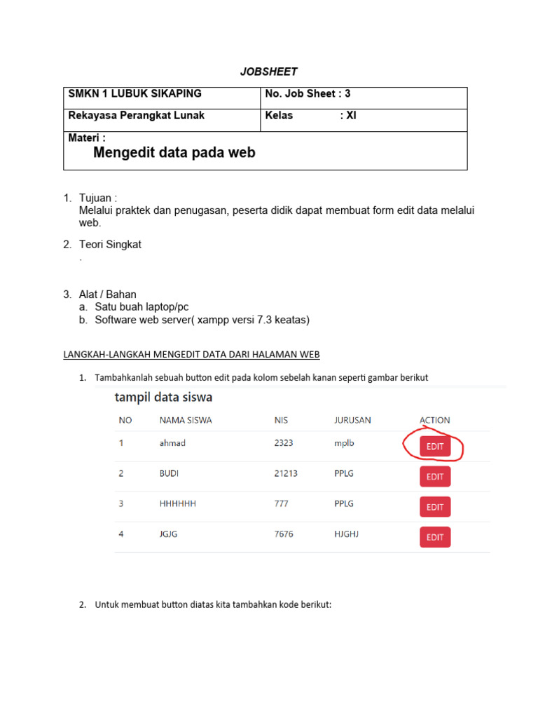 Jobsheet Mengedit Data Di Halaman Web | PDF | Komputer
