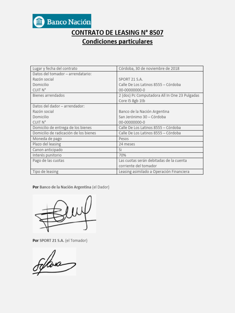 Contrato 20 Leasing | PDF | Finanzas y dinero