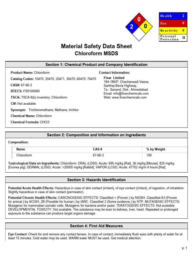 Chloroform Old | PDF | Toxicity | Personal Protective Equipment