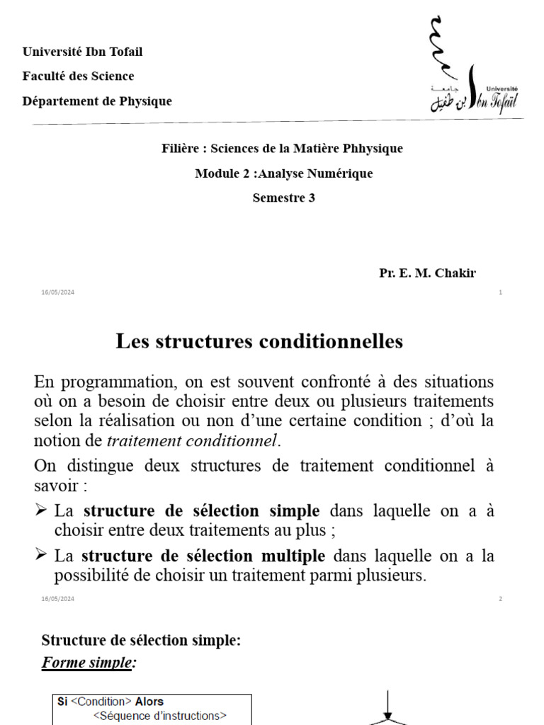 Les Structures Conditionnelles | PDF | Structure de contrôle | Algorithmes