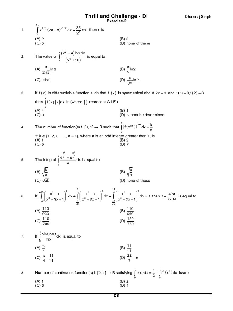 Thrill and Challenge - (DI) - DKS | PDF | Function (Mathematics) | Mathematical Analysis