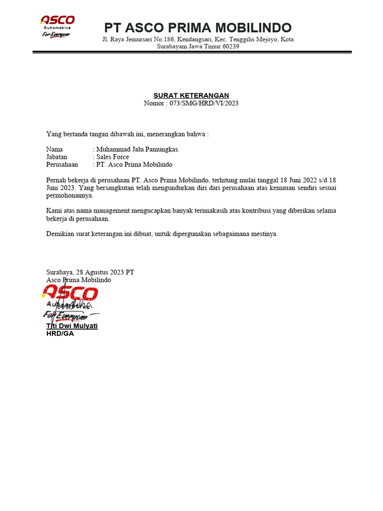 Surat Paklaring | PDF