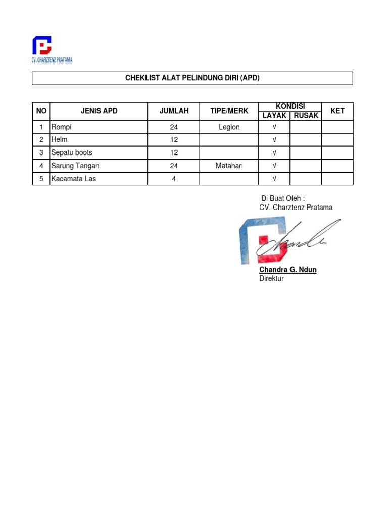 Cheklist ALAT KERJA 2024 | PDF