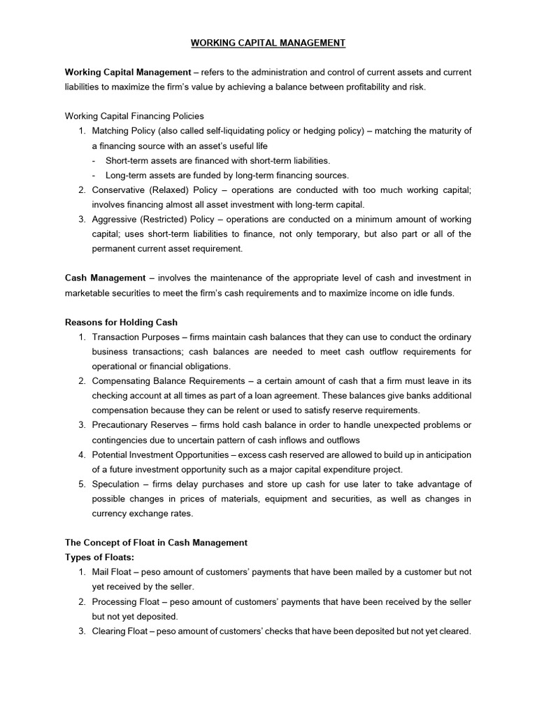 Working Capital Management | PDF | Working Capital | Interest