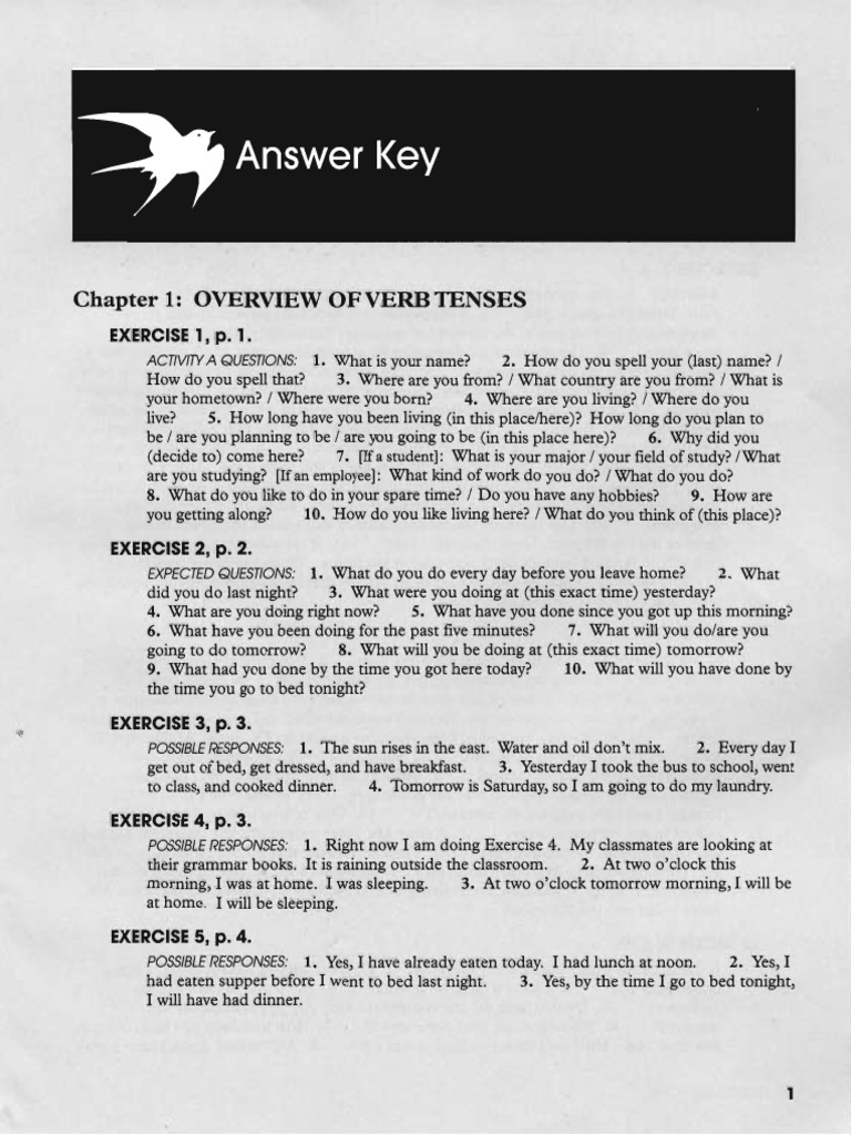 Verb Tenses - Keys | PDF