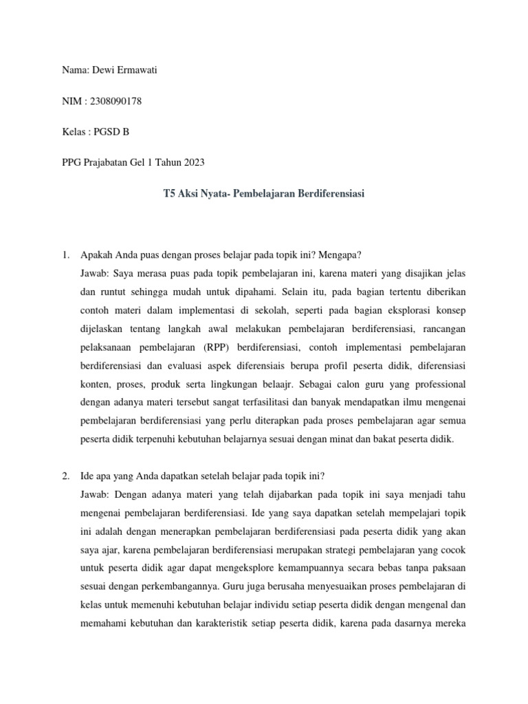Topik 5 - Aksi Nyata - Pemb. Diferensiasi | PDF