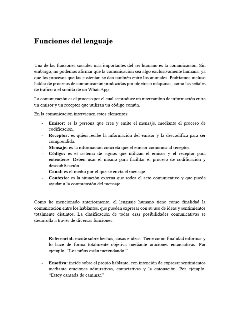 Funciones Del Lenguaje | PDF | Comunicación | Comunicación humana