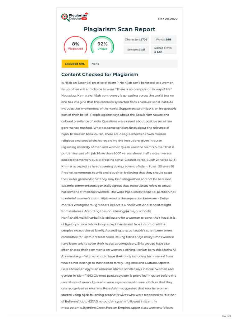 Plagerism Report | PDF | Hijab | Quran