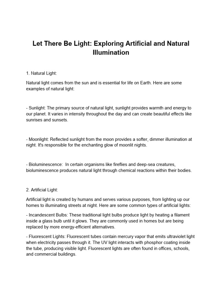 Natural vs. Artificial Light Sources | PDF | Science & Mathematics
