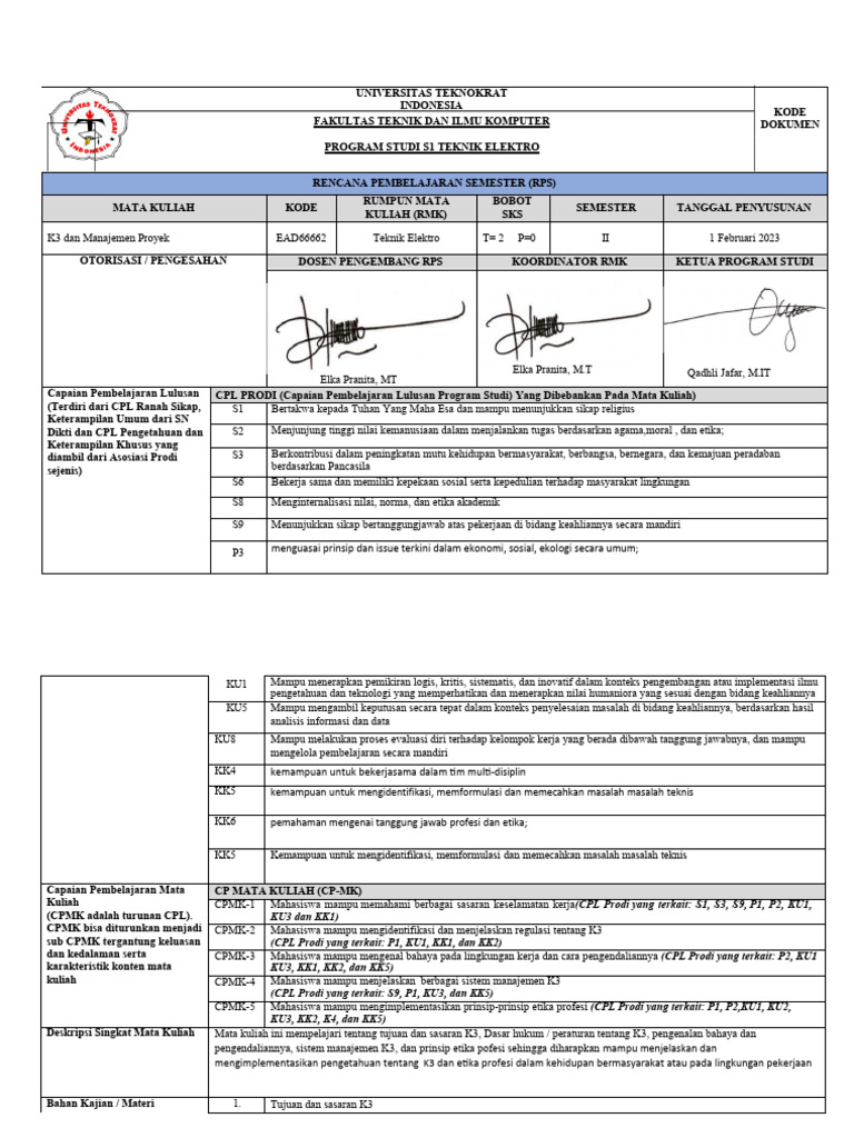 RPS K3 Fix | PDF | Komputer | Teknologi & Rekayasa