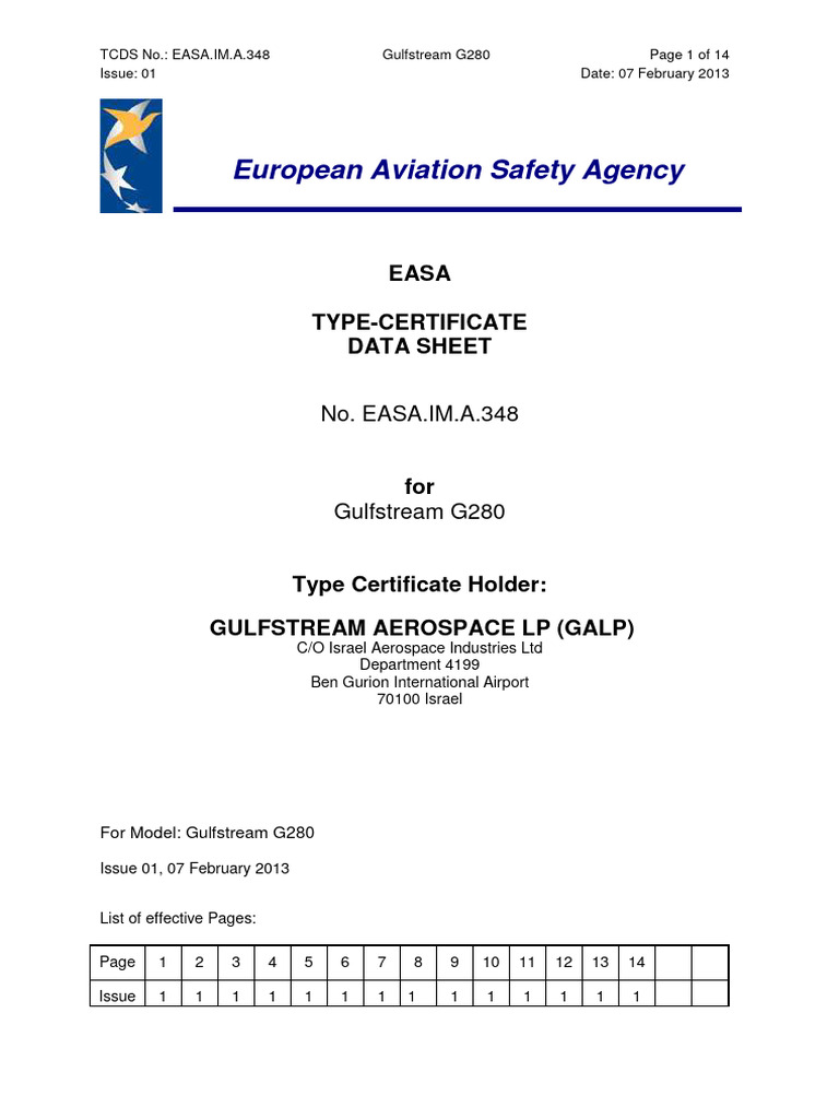 EASA-TCDS-A.348 (IM) Gulfstream LP G280-01-07022013 | PDF | Aircraft ...