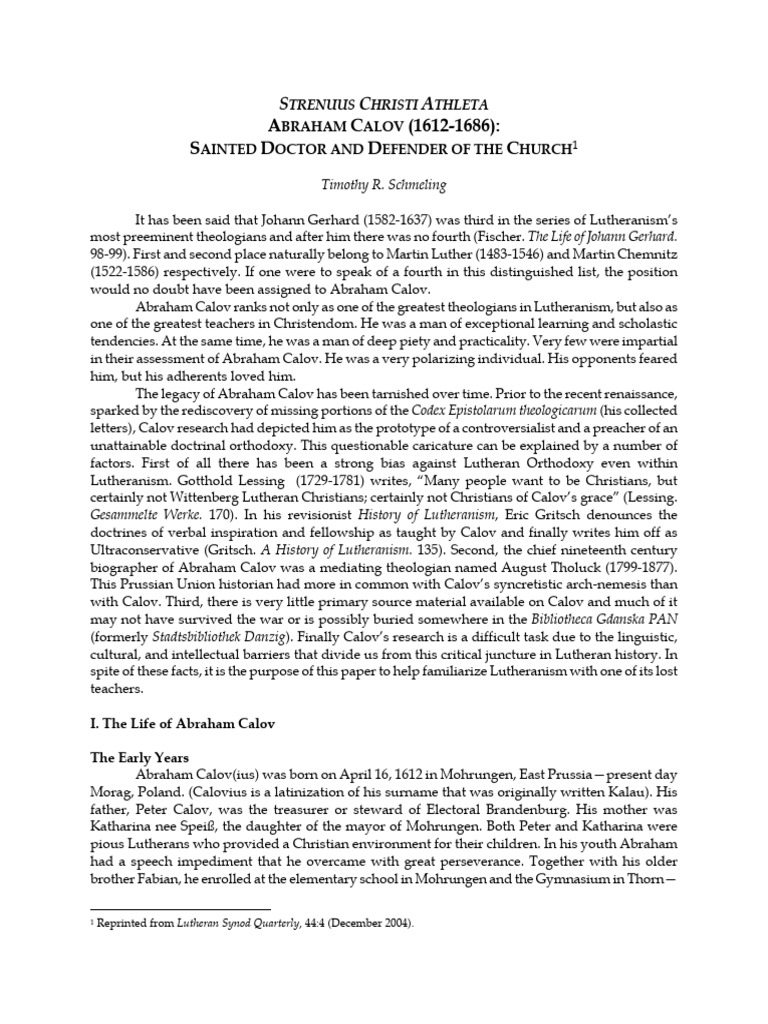 Lutheran Theologian Abraham Calov | PDF | Lutheranism | Ecumenism