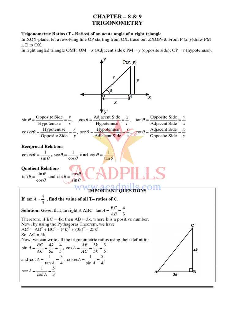 Trigonometry Most Important Questions | PDF | Trigonometry | Euclid