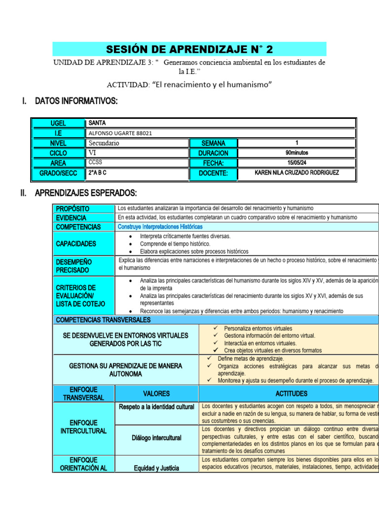 Sesión 02 - CC - Ss. 2° Sec - Uni 3 | PDF | Aprendizaje | Enseñando