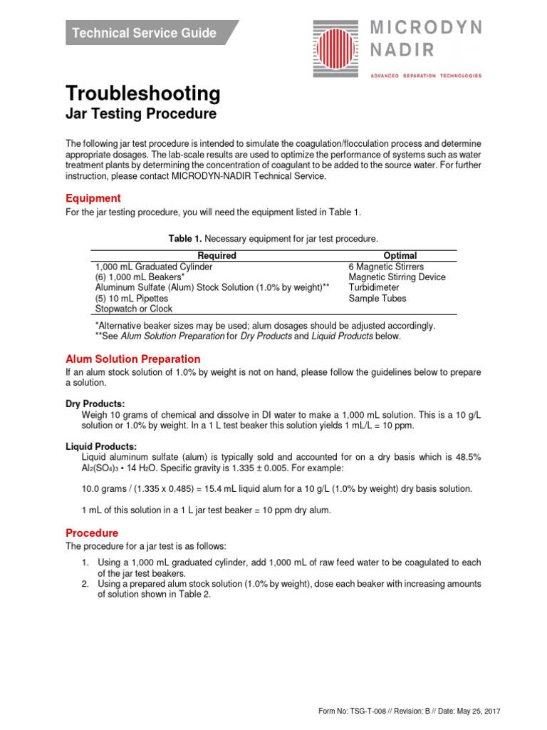 TSG-T-008 Jar Testing Procedure RevB | PDF