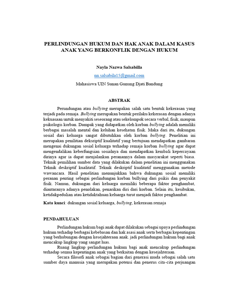 Artikel Perlindungan Hukum Dan Hak Anak Dalam Kasus Anak Yang Berkonflik Dengan Hukum | PDF