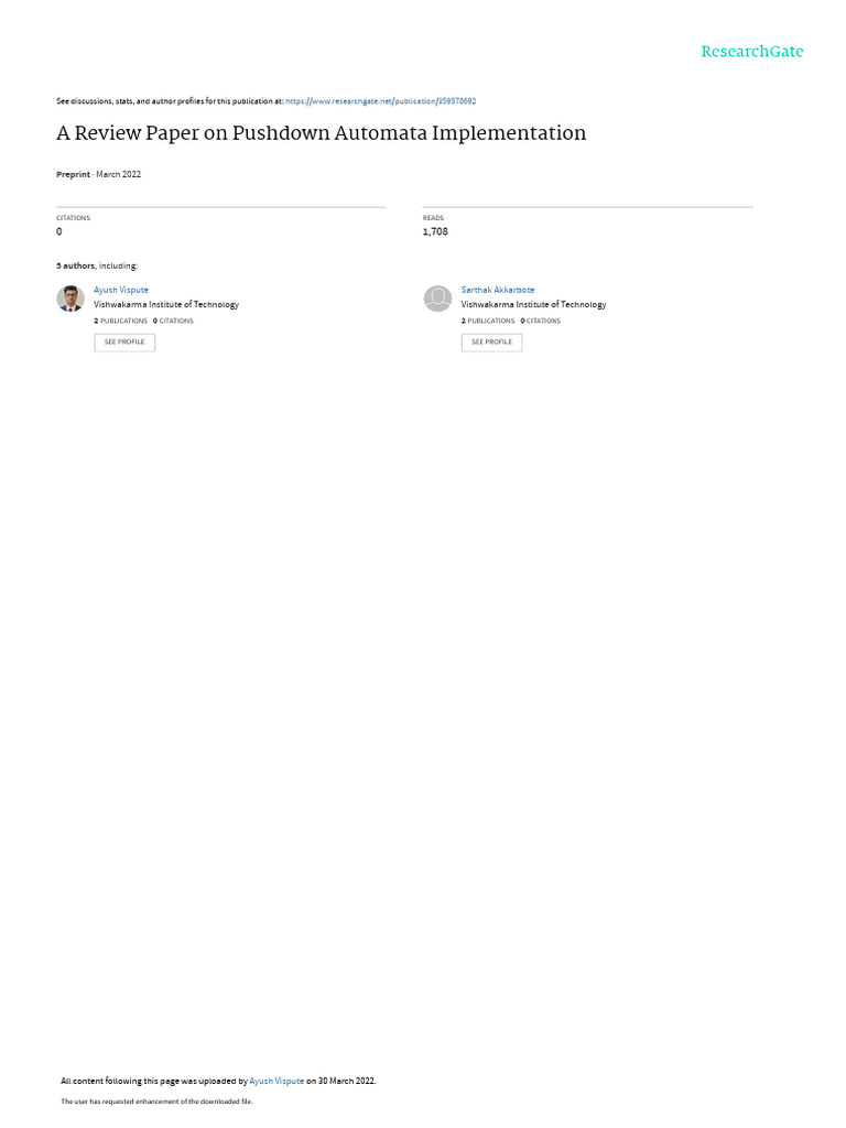 Review Paper On Push Down Automata Implementation | PDF | Theory Of ...