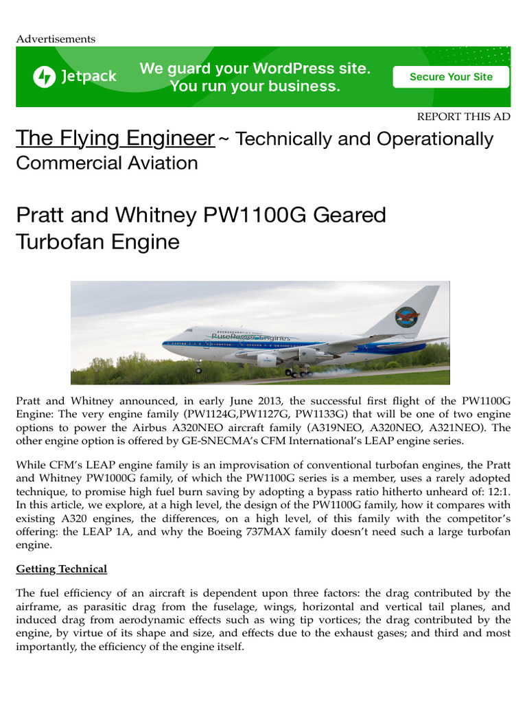 Pratt and Whitney PW1100G Geared Turbofan Engine | Download Free PDF ...