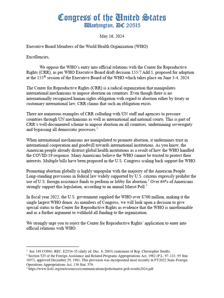 Biggs Letter To Who Exec Board Re CRR | PDF | World Health Organization ...