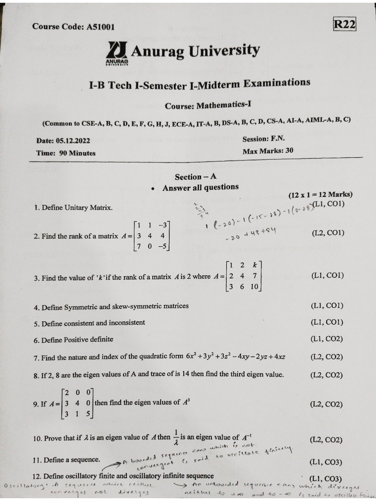R22 I-B.tech Question Papers | PDF