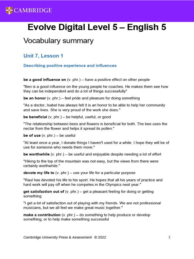 Unit 7 - E5 - Vocabulary | PDF