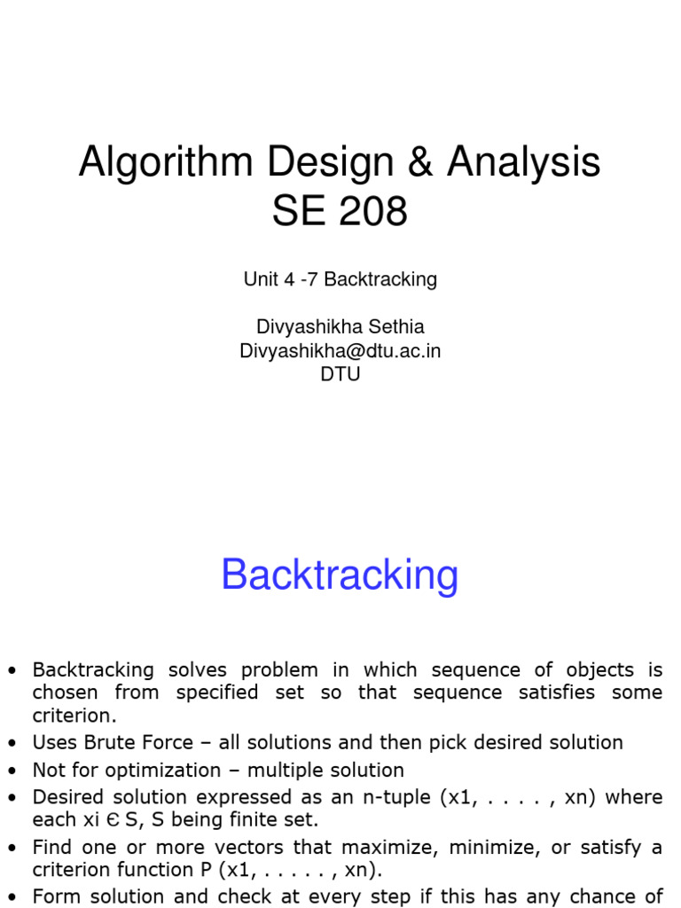 Unit 4 -7 Backtracking | PDF | Mathematical Logic | Applied Mathematics Unit 4 -7 Backtracking | PDF | Mathematical Logic | Applied Mathematics