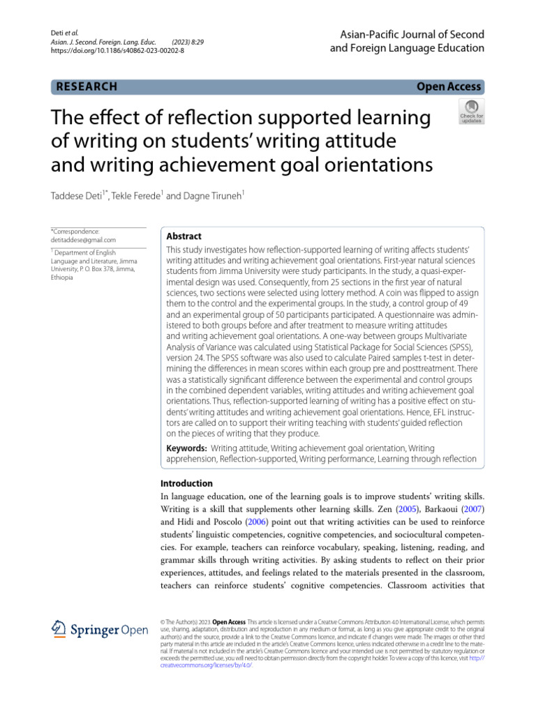 The Effect of Reflection Supported Learning of Writing On Students ...