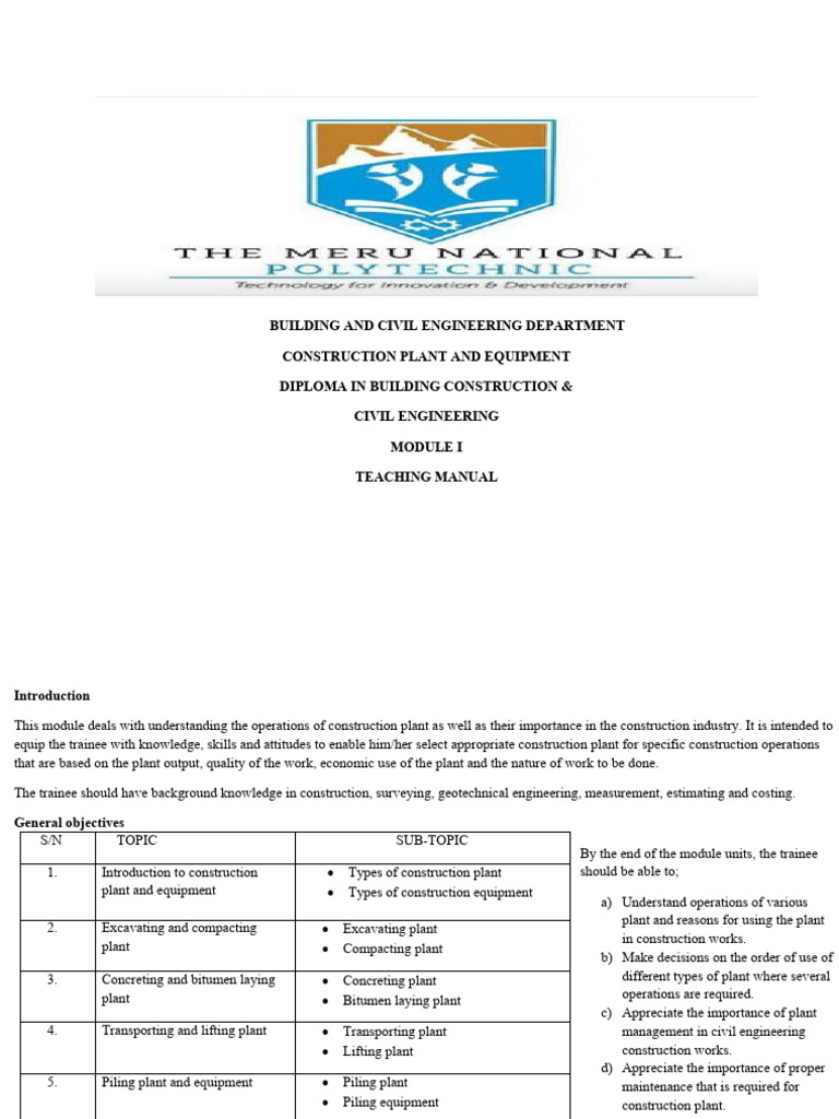 Construction Plant and Equipment Teaching Manual | PDF | Crane (Machine ...