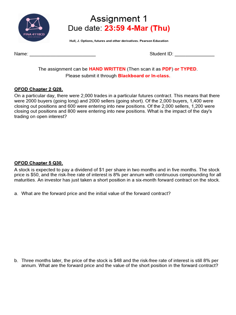 CUHK FINA4110 Assignment1 | PDF | Swap (Finance) | Futures Contract