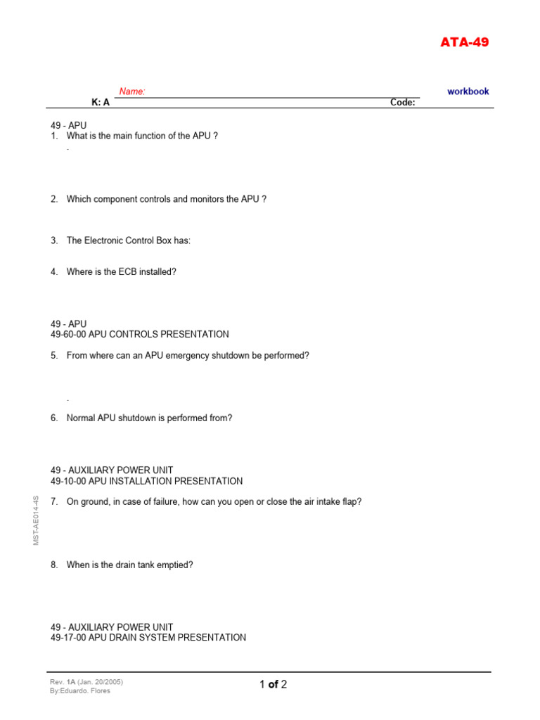 ATA-49 Workbook | Download Free PDF | Manufactured Goods | Engines
