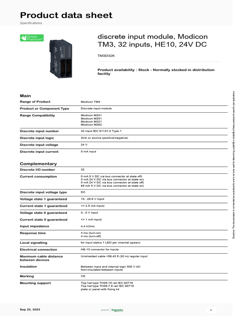 Modicon TM3 Expansion I - O Modules For M221 - M241 - M251 - TM3DI32K | PDF | Programmable Logic ...