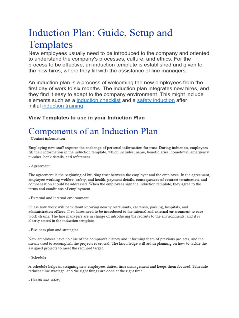Induction Plan | Download Free PDF | Employment | Employee Retention