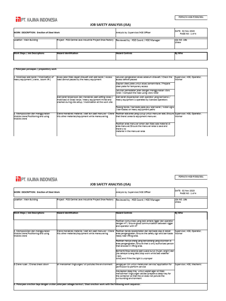 Jsa Erection Steel Structure Main Building Rev 2 | PDF | Crane (Machine ...