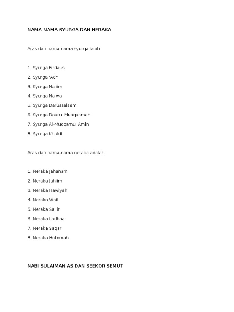 Nama Syurga Dan Neraka | PDF | Politik | Kesehatan Holistik