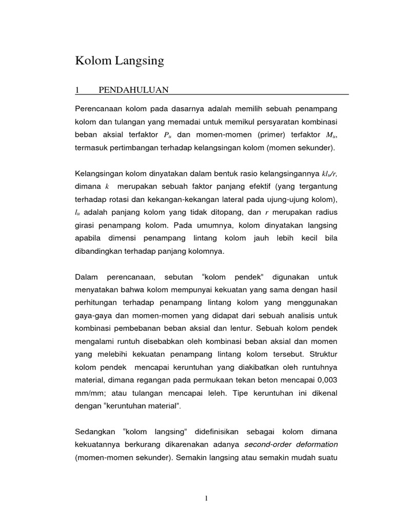 Analisis Kolom Langsing dan SNI 2847 | PDF