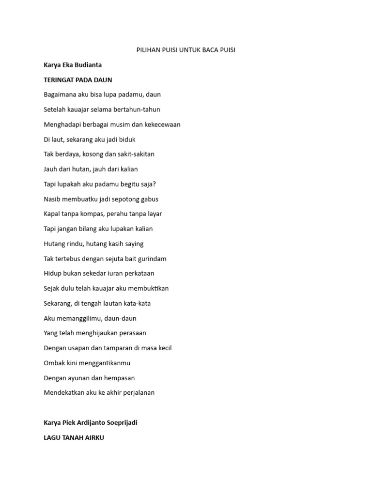 Pilihan Puisi Untuk Baca Puisi | PDF | Puisi