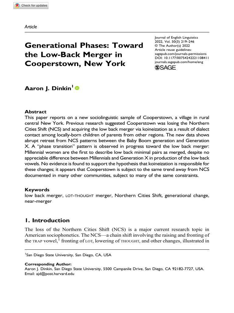 Generational Phases Toward The Low-Back Merger in Cooperstown, New York ...