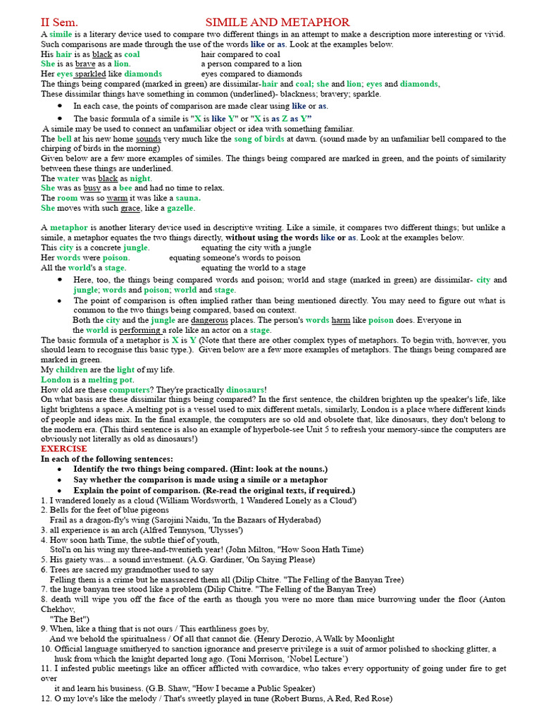 simile and metaphor | PDF | Metaphor
