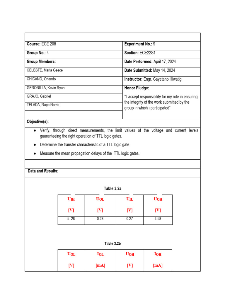 Exp. 9 - Electric Characteristics of TTL Logic Gates | PDF | Logic Gate ...