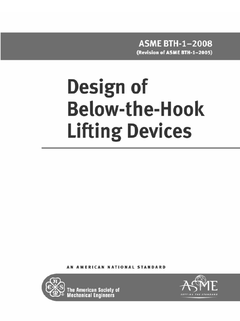 Asme Bth-1-2008 Design of Below-The-hook Lifting Devices | PDF