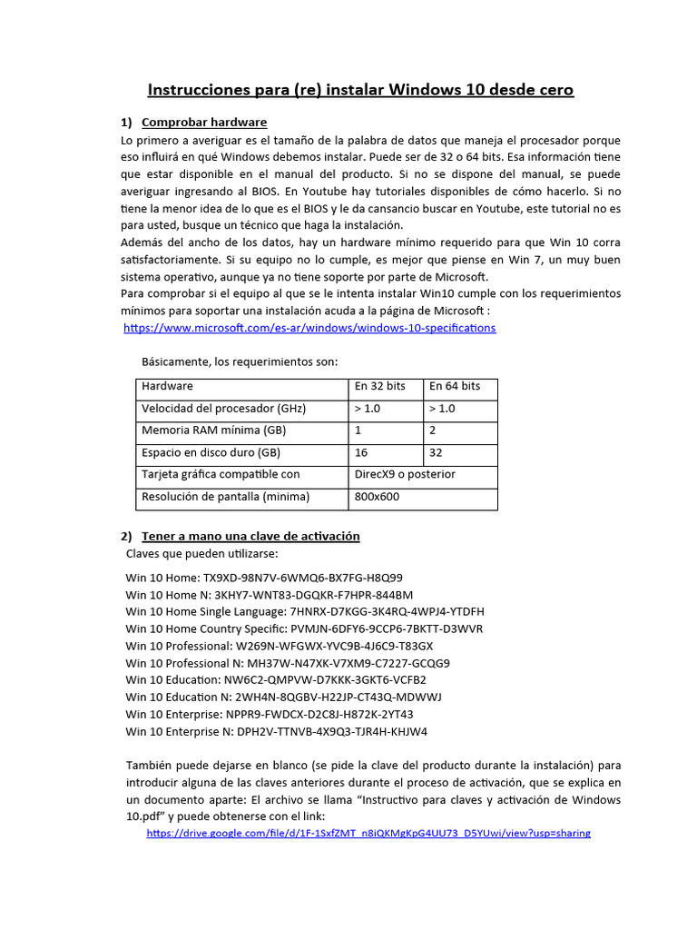 Instructivo para Instalacion de Windows | PDF | Memoria USB | Windows 10
