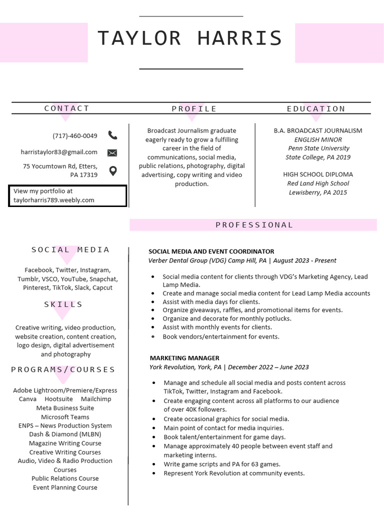 Taylor Harris Resume May 2024 | PDF | Social Media | Popular Culture ...