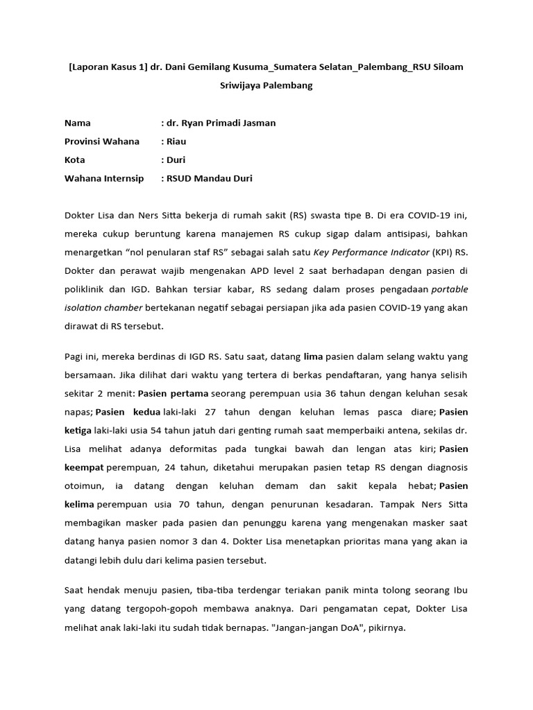 (Laporan Kasus 1) Dr. Ryan Primadi Jasman - Riau - Bengkalis - RSUD Mandau Duri | PDF