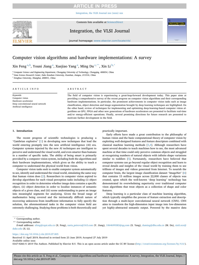 Computer Vision Algorithms and Hardware Implementations A Survey | PDF | Deep Learning ...
