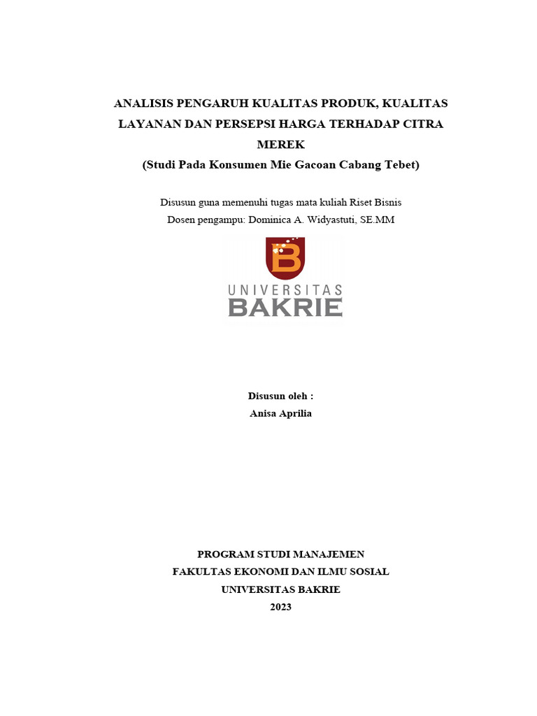 Proposal Riset Bisnis (Analisis Konsumen Pada Mie Gacoan Cabang Tebet ...