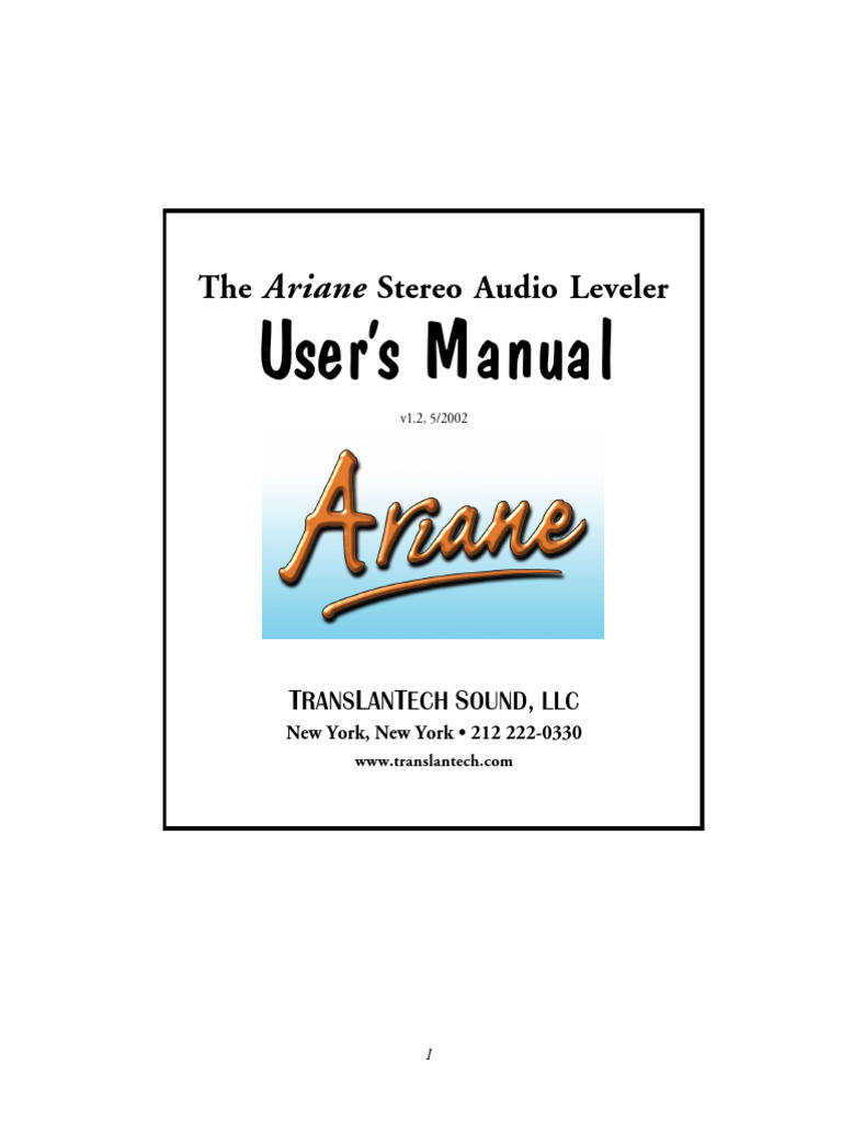 Ariane Stereo Audio Leveler - Analog - Users Manual 2002 | PDF | Electricity | Electronics