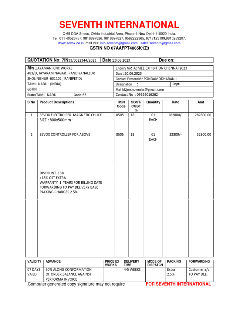 ...1 QUOTATION JAYAMANI CNC WORKS | PDF